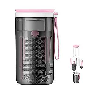 Rrwin Baby Bottle Brush,Todder Nursing Bottle Silicone Brush Travel Set with Nipple Cleaner and Drying Rack (Pink)