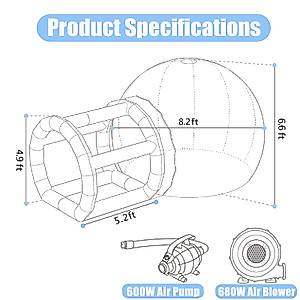 Inflatable Bubble House, 8.2ft Kids Party Balloon Clear Inflatable Bubble Tent Dome with Blower & Pump, 100% PVC Bubble House & 6ft Tunnel for Commercial Use Backyard Festival Birthday Party