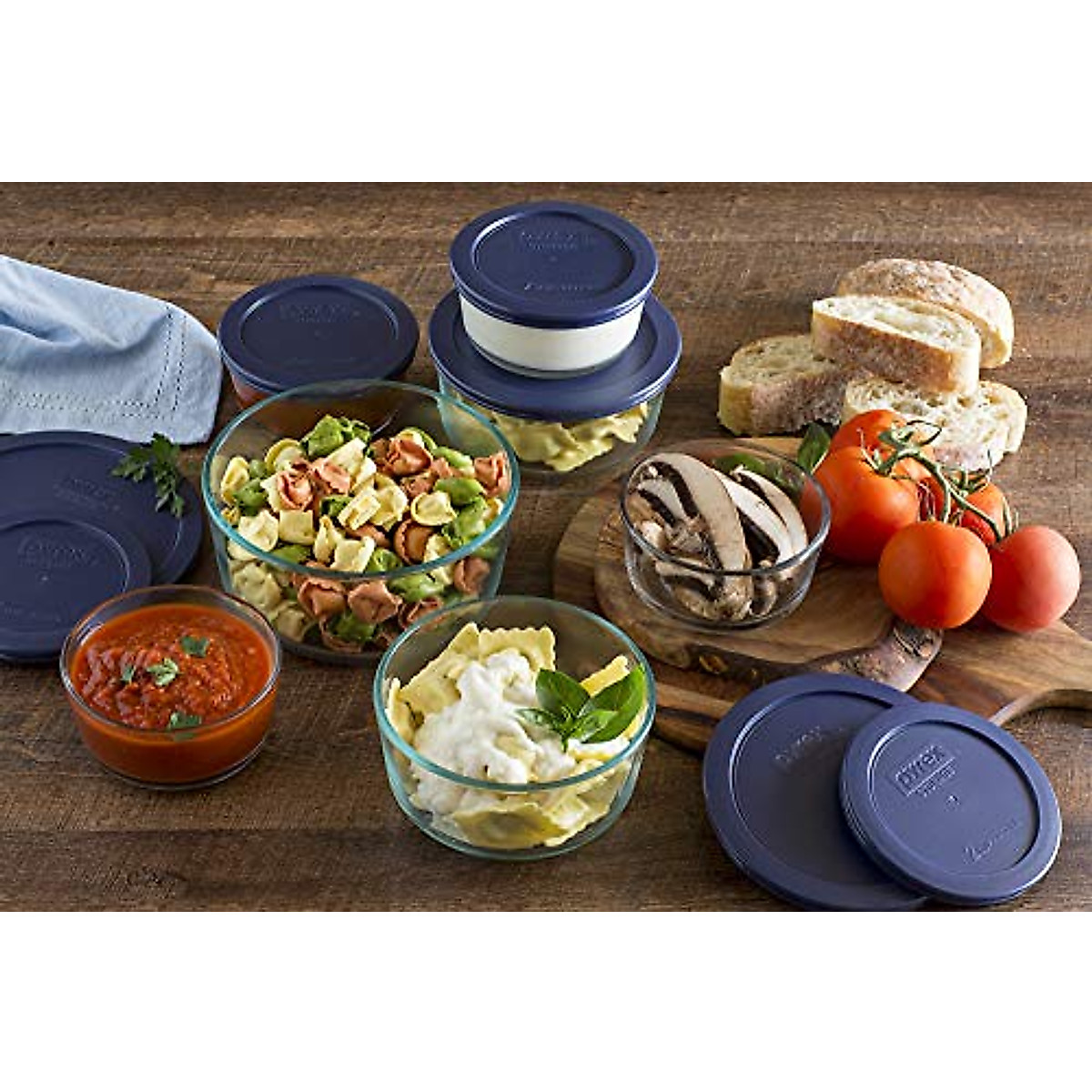 Pyrex 14-Piece Simply Store with Blue Covers, Clear