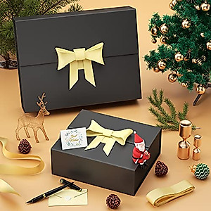 Black Gift Box with Lid, 9x7x4'' Gift Boxes for Presents with Ribbon and Greeting Card Magnetic Closure, Groomsman Proposal Box for Wedding,Birthday,Anniversary,Christmas Gift Luxury Wrap
