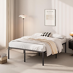 JTPTU Bed Frame Queen Size No Box Spring Needed,18 Inch High Heavy Duty Platform Queen Metal Bed Frame,Steel Slat Support,Noise Free,Easy Assembly Black