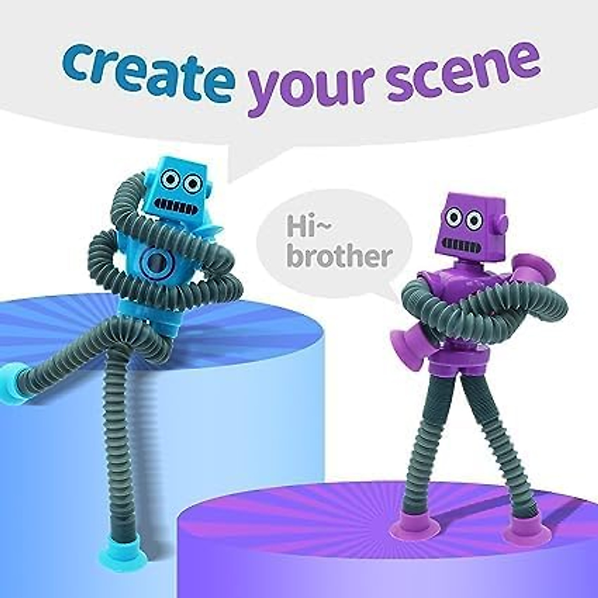 utosday 4 Pieces Telescopic Suction Cup Robot Toy, Pop Tubes Fidget Toys, Shape Changing Telescopic Tube Sensory Toys with Light, Pop Tubes Suction Toys, LED Fidget Tubes Sensory Toys for Girls Boys