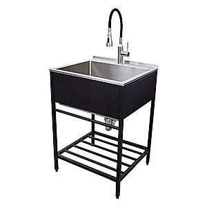 Transolid TFH-2522-MB 25 in. x 22 in. x 34.3 in. Stainless Steel Laundry Sink with Wash Stand in Matte Black