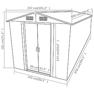 Outdoor Shed for Patio Furniture, Lawn Mower, and Bike Storage, Garden Shed Anthracite 101.2"x389.8"x71.3" Galvanized Steel