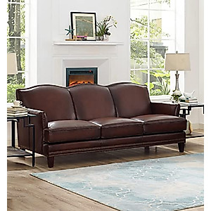 Hydeline Oxford Top Grain Leather Sofa Couch, 86", Caramel Brown