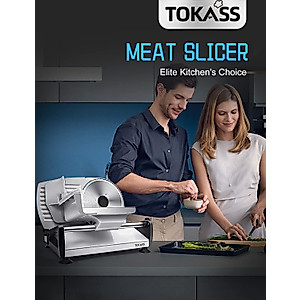 Meat Slicer,TOKASS Electric Deli Food Slicer with Removable 7.5’’ Stainless Steel Blade, Adjustable Thickness Meat Slicer for Home Use, Child Lock Protection, Easy to Clean, Food Slicer Machine-Silver