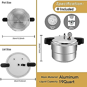 Fulgutonit 19 Quart Aluminum Pressure Cooker,Induction Compatible Pressure Canner w/Canning Rack and Pressure Gauge, for Home and Commercial Use