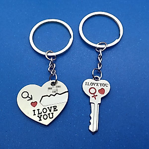 Nekoki 2pcs Couple Key Chain Ring Set-I LOVE YOU with Red Heart Keychains Set for Boyfriend Girlfriend and Best Friends,Valentine's Day Birthday Gifts Graduation Gifts-Love Heart Key Locks Lover Gift