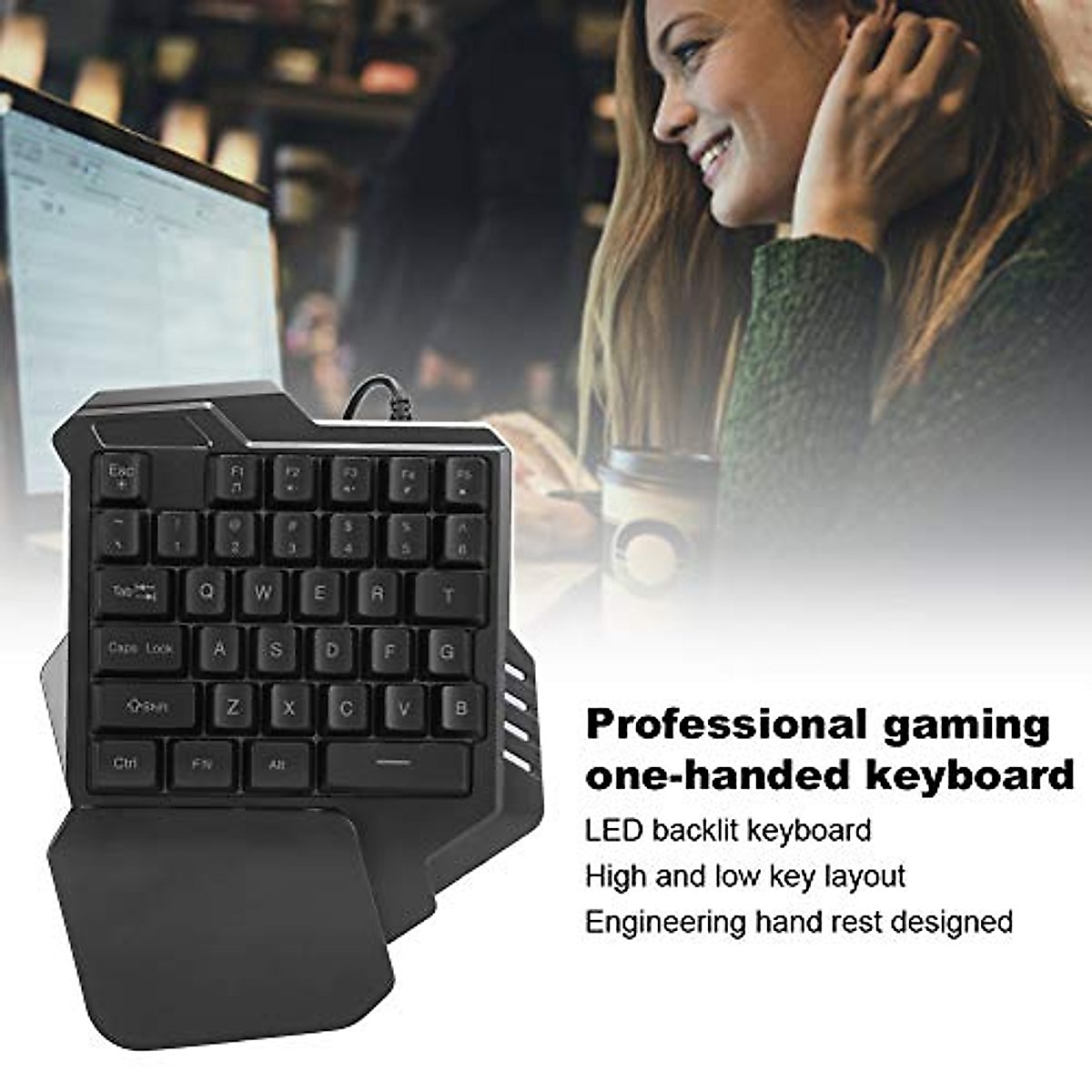 G30 One Handed Gaming Keyboard , Professional LED Backlit Keyboard , Compact 35 Keys Half Keyboard Gaming Keypad for win2000 ,XP ,Me ,Vista7 ,8 ,OS X Black