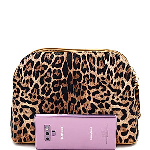 Trendeology Leopard Print Front Pocket Compartment Vegan Leather Dome Crossbody Purse Bag (Leopard3 - Tan) Medium