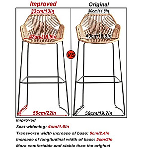 LAOHETLH Beige Rattan Bar Stool Bar Chairs Set of 2 Comfortable Simple and Beautiful Counter Chair Home Décor Rattan Barstools Chair with Footrest & Back