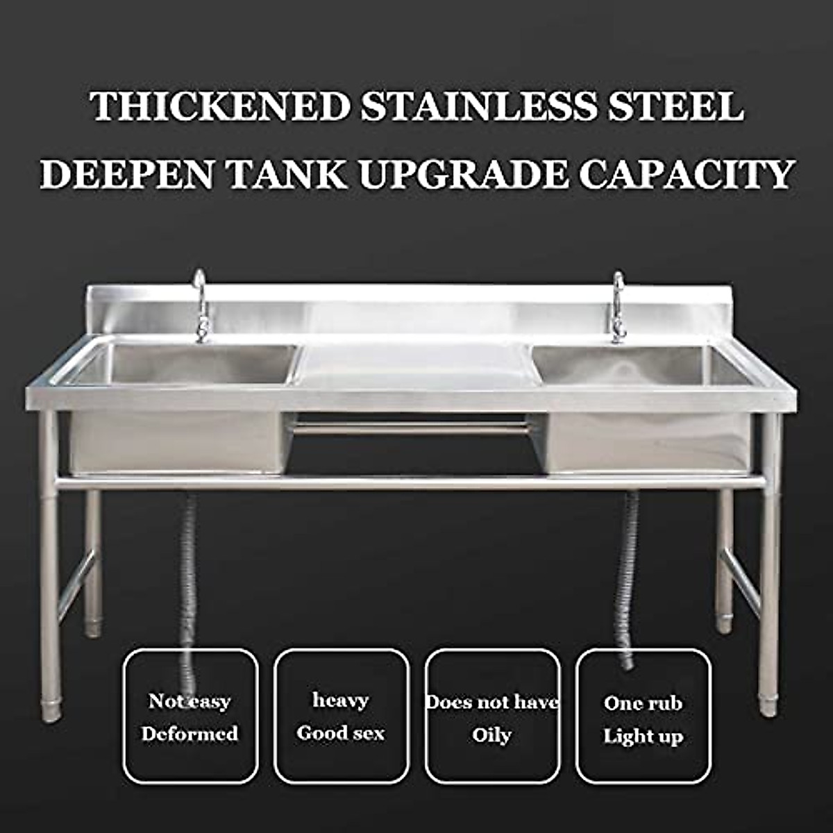 Floor-Standing Commercial Stainless Steel Sink Portable Kitchen Sink Outdoor Camping with Stand Stainless Utility Sink Suitable for Restaurants Kitchens and Families (1005080cm)