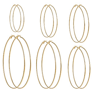 Sloong 6 pairs Big Hoop Earrings Set, Gold Stainless Steel Hoop Earrings Huge Giant Hoop Earrings Set Oversized Hoop Earrings 90s Earrings for Women (50/60/70/80/90/100mm)