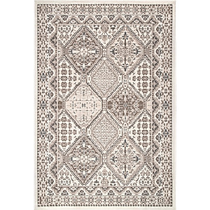 nuLOOM 9x12 Becca Traditional Tiled Area Rug, Beige, Faded Transitional Design, Stain Resistant, For Bedroom, Dining Room, Living Room, Hallway, Office, Kitchen, Entryway