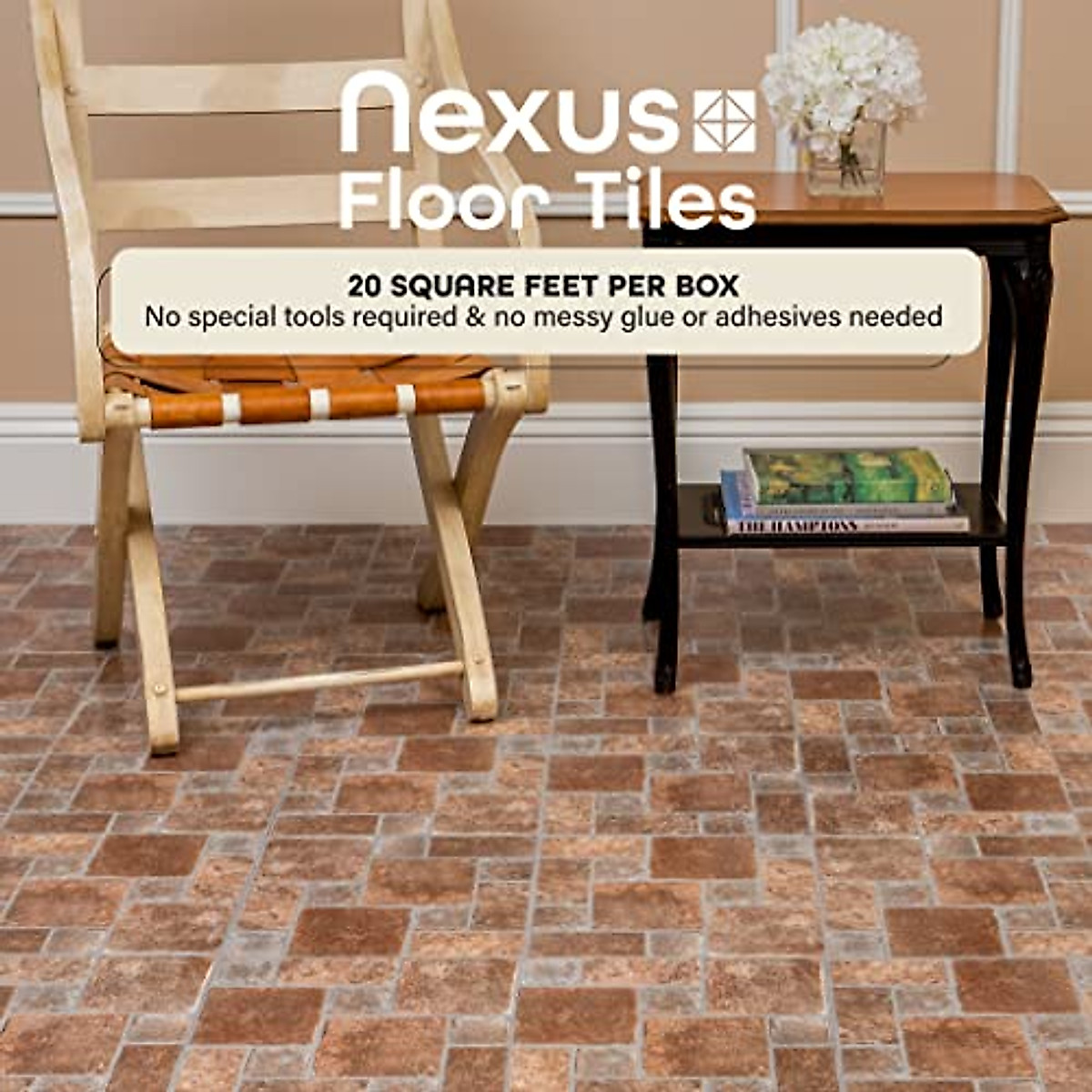 Nexus Self Adhesive 12-Inch Vinyl Floor Tiles, 20 Tiles - 12" x 12", Brick Pavers Pattern - Peel & Stick, DIY Flooring for Kitchen, Dining Room, Bedrooms & Bathrooms by Achim Home Decor