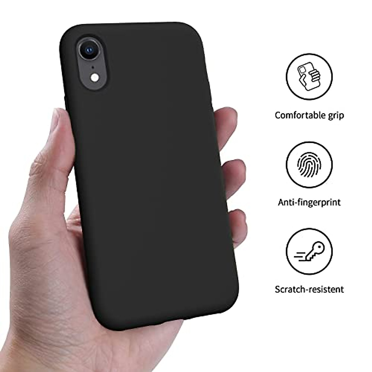 AOTESIER iPhone XR Case Ultra Slim Thin Silicone Cover with Full Body Protection [Anti-Scratch Microfiber Lining] Shockproof Bumper Case Compatible with iPhone XR 6.1 inch, Pure Black