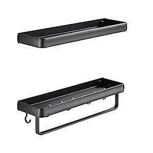 AceLuxur Wall Mounted Stainless Steel Shower Caddy Basket Shelf for Shampoo, No Drilling Adhesive Shower Shelf Storage Organizer, 2 Pack (12 In/ 30 cm, Black)