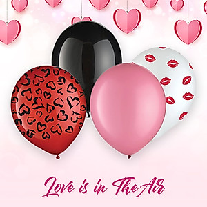 Amscan Lips Hearts Balloon Variety Pack - 15 Count Latex Balloons in Big 12" Size - Pink, Red, Black, White, Lipstick Kiss, Heart Party Decorations for Birthday, Dance, Bachelorette Supplies Set
