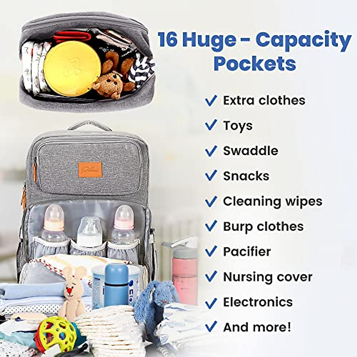 PILLANI Diaper Bag Backpack, Baby Bag for Boys & Girls,Diaper Backpack,Large Baby Diaper Bag for Mom & Travel w/Changing Pad