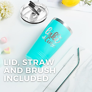 Onebttl Lake House Gifts, Lake Life Gifts for Women/Men, 20oz Insulated Tumbler, Perfect for Boat Owner/Lake Lovers - Lake Time (Teal)