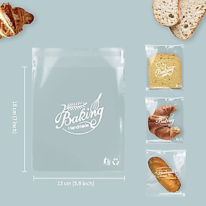 200pcs 6 x 7 Inch Baking Patterns Self Adhesive Packaging Bags, Clear Plastic Bags, Self Sealing Cellophane Bags Thick OPP Resalable Treat Bags for Packaging Bakery, Cookies, Homemade Bread Daily Use