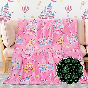 BORORO Princess Blankets for Girls - Glow in The Dark Blanket Castle Pink Blanket Birthday Gifts for Toddler Kids Girls Blankets