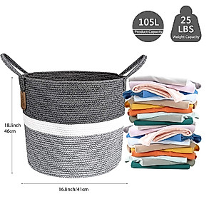 Laundry Hamper with Handles FULOOPHI Cotton Rope Woven Basket for Delicates Large Mesh Clothes Hamper for Washing Machine Pillows Towels Socks Shoes Kids Toys Trainers Travel Bedrooms Light Grey