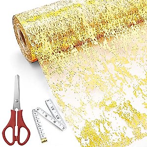 Metallic Gold Thin Table Runner with Scissors and Soft Ruler Glitter Gold Table Runners Gold Table Decor Gold Fabric Sequin Table Runners for Wedding Birthday Party Decoration (11 Inch x 99 Feet)