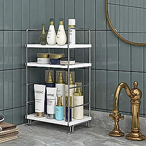 3-Tier Bathroom Countertop Storage Organizer Cosmetic Makeup Vanity Tray Kitchen Spice Rack Standing Shelf, Silver