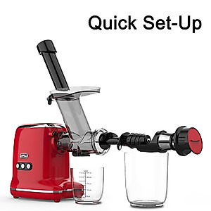 Cold Press Juicer, Masticating Juicer Machines for Vegetable and Fruit High Juice Yield with 2 Speeds/Reverse Function/Quiet Motor/3 inch Large Chute, Dishwasher Safe Ideal for Home, Red