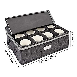 popoly Cup and Mug Storage Box, China Storage Containers Chest with Zipper Lid and Handles, Holds 12 Coffee Mugs and Tea Cups, Hard Shell and Stackable(Grey)