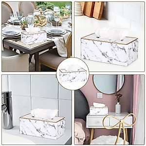 Sumnacon Rectangular Leather Tissue Box Cover - Stylish Tissue Box Holder with Magnetic Bottom, Decorative PU Tissue Box for Vanity Dresser Night Stand Table Countertop Home Office Car, Marble White