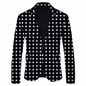 2023 New Polka Dot Leopard Print Casual British Fashion Slim Fit Suit Men's Jacket Oilfield Rain Suit (Black #2, XXL) Jackets for Men Trench Coat Men Winter Coats for Men Coats for Men
