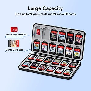 JINGDU 24-Slot Switch Game Case for Nintendo Switch Games & Micro SD Cards, Hard Shell, Soft Lining, [Shockproof, Portable], The Switch Game Holder Suitable for NS, Lite & OLED Games, Not Touch