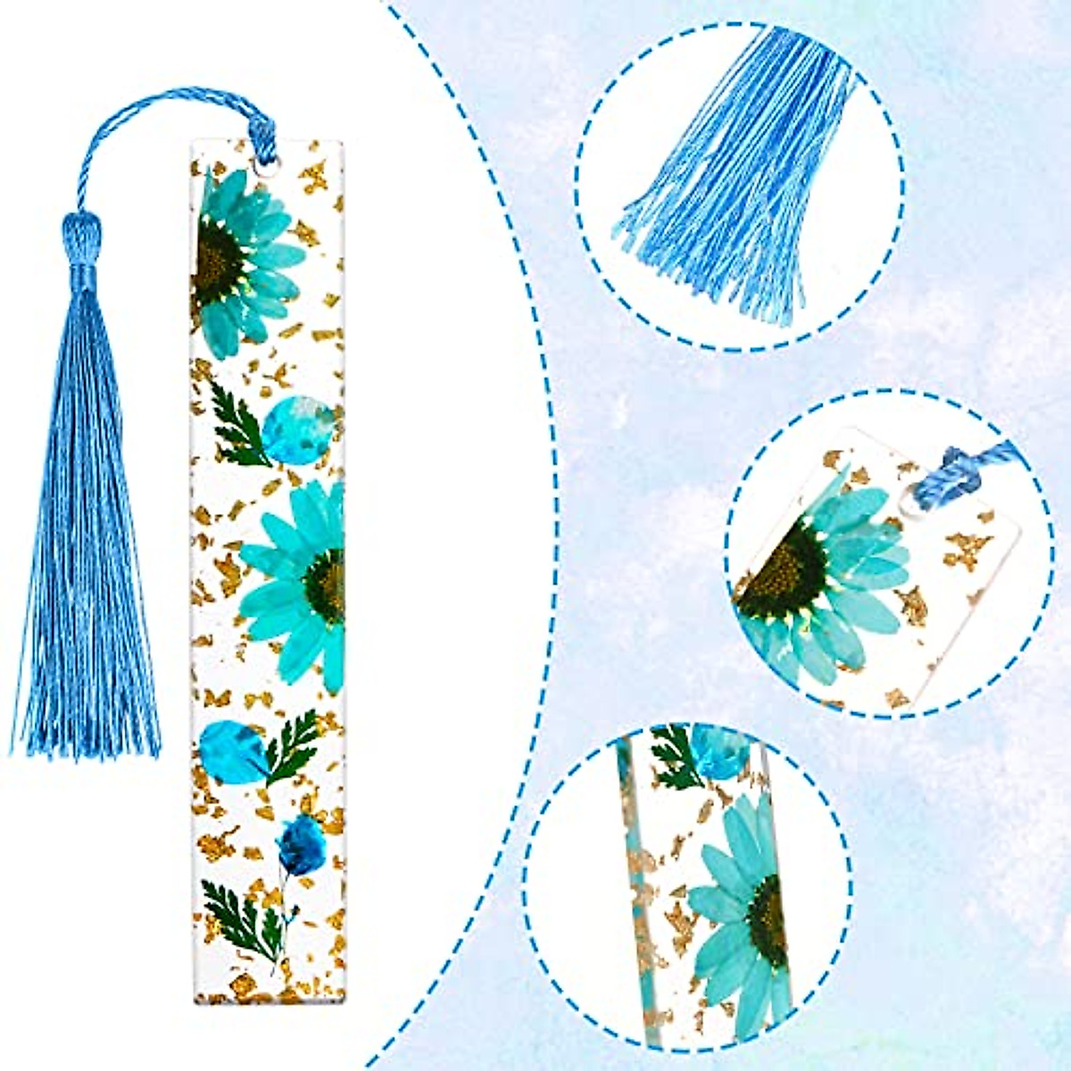 Kavoc 4 Pieces Flower Acrylic Bookmarks Book Page Holder Floral Bookmarks with Colorful Tassels Thumb Ring Page Holder Transparent Page Holders for Reading Students Teachers (Blue/Purple)