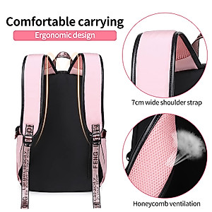 FENGDONG Teenage Girls Bookbag School Backpack Children Casual Daypack Schoolbag for Teens Black Pink