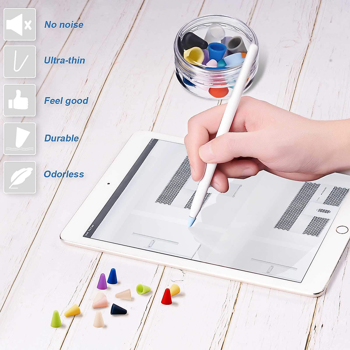 LINGXIU 16 Colors Silicone Nibs Tips Cover Compatible with Apple Pencil 1st and 2nd Generation, Silicone Nibs Caps Slim Lightweight Thin Protective Case Noiseless Drawing Fit iPad Pencil (16 Pack)