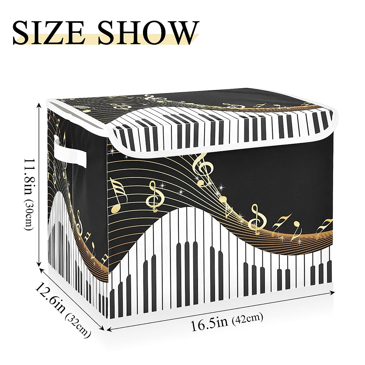 xigua Music Note Piano Key Storage Bins with Lids Foldable Large Cube Storage Boxes with Handles for Home Bedroom Closet Office (16.5x12.6x11.8 in)#22