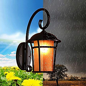 PEHUB Outdoor Waterproof Glass Wall Light Garden Balcony Retro Wall Lamp Indoor Outdoor Lighting Decorative Lamp E27 Lamp Holder Raindrop Glass Matt Black Wall Sconce Exterior Light Fixture