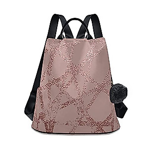 Pink Rose Marble Backpack Purse for Women Girls College School Travel Bag Stylish Casual Daypack Laptop Student Bookbag Anti-theft Computer Bags for Teenager Teen Girls Work Hiking Camping