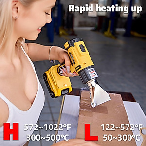 HILIPE Cordless Heat Gun for DeWALT 20v Battery,Lithium Hot Air Gun, 5 Nozzle Attachments,2-Temp Setting Max 1022°F(550°C),Heat Gun for Shrink Wrapping, Tube Bending (Tool Only, NO Battery)