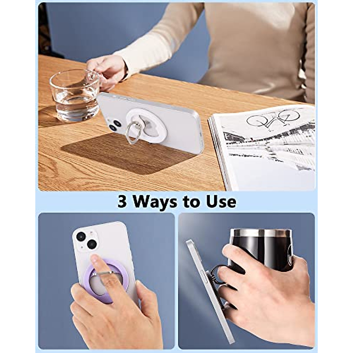 Magnetic Phone Grip (MagGo) Removable Phone Holder Stand Adjustable Finger Ring Grip Compatible with Magsafe iPhone13 13pro 13mini iPhone 12,12Pro/12Pro Max/12Mini/ iPhone 14 14Pro Max