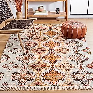 Safavieh Kilim Collection 8' x 10' Ivory/Gold KLM727A Flat Weave Boho Fringe Wool Area Rug