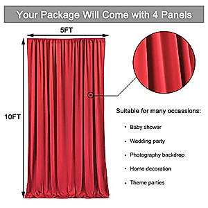 Outpain 20 ft x 8 ft Red Backdrop Curtain Panels, 4 Panels 5 ft x 8 ft Wrinkle Free Polyester Photography Backdrop Drapes, Wedding Party Home Decoration Supplies