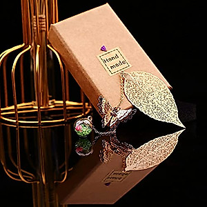 Metal Leaf Bookmark, 3D Butterfly Pendant, 2-Piece Set in Purple and Green, a Gift for Reading Enthusiasts/Ladies/Teachers/Kids.