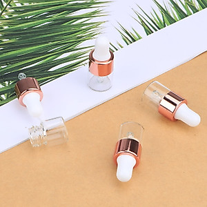 Clear Glass Dropper Bottles,50 Packs Essential Oils Bottles With Rose Gold Lids Perfume Sample Vials Travel DIY Cosmetic Liquid Containers 2 Pipettes Included (1ml(1/4 Dram))