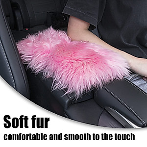 Amiss Genuine Wool Auto Center Console Pad, Universal Car Armrest Seat Box Cover, Soft Wool Auto Armrest Cover Protector for Most Vehicle, SUV, Truck, Car - Pink