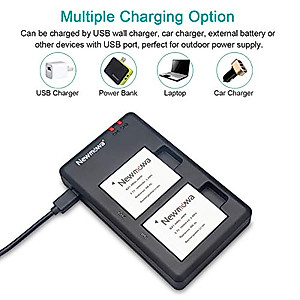 Newmowa NB-6L NB-6LH Battery (2 Pack) and Dual USB Charger Kit for Canon NB-6L NB-6LH and Canon Powershot D10, D20, D30, S90, S95, S120, SD770 is, SD980 is, SD1200 is, SD3500 is, SD4000 is, SX260 HS