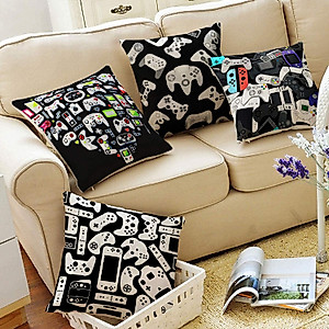 MoharWall Gamer Square Throw Pillow Case Video Game Controller Cushion Cover for Game Boys Bedroom Playroom 18"x 18", 4 Pack