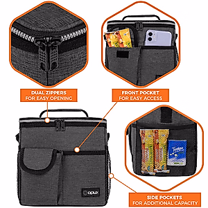 opux Large Insulated Lunch Bag for Men Women, Leakproof Thermal Lunch Box Work School, Soft Lunch Cooler Tote Bag with Shoulder Strap for Adult Kid, Boy, Girl, Reusable Lunch Pail, Dark Gray